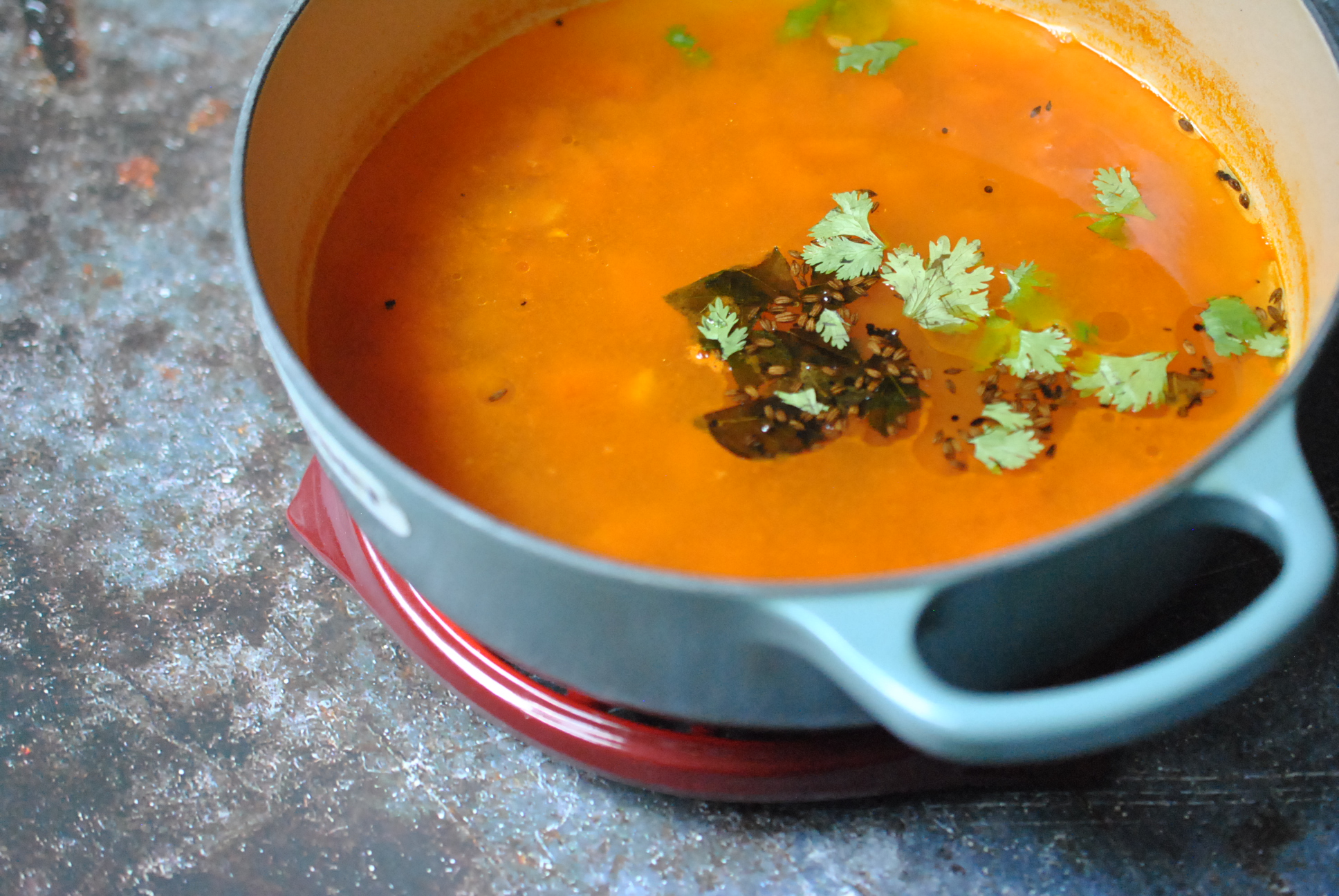 South Indian Tomato Rasam (Tomato Lentil Soup)